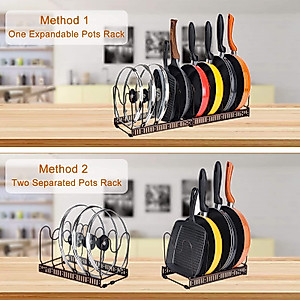 Toplife Adjustable 10+ Pans Organizer Rack + 7+ Lids Organizer Rack + 10+ Bakeware Organizer Rack for Kitchen Cabinet and Counter, Brown
