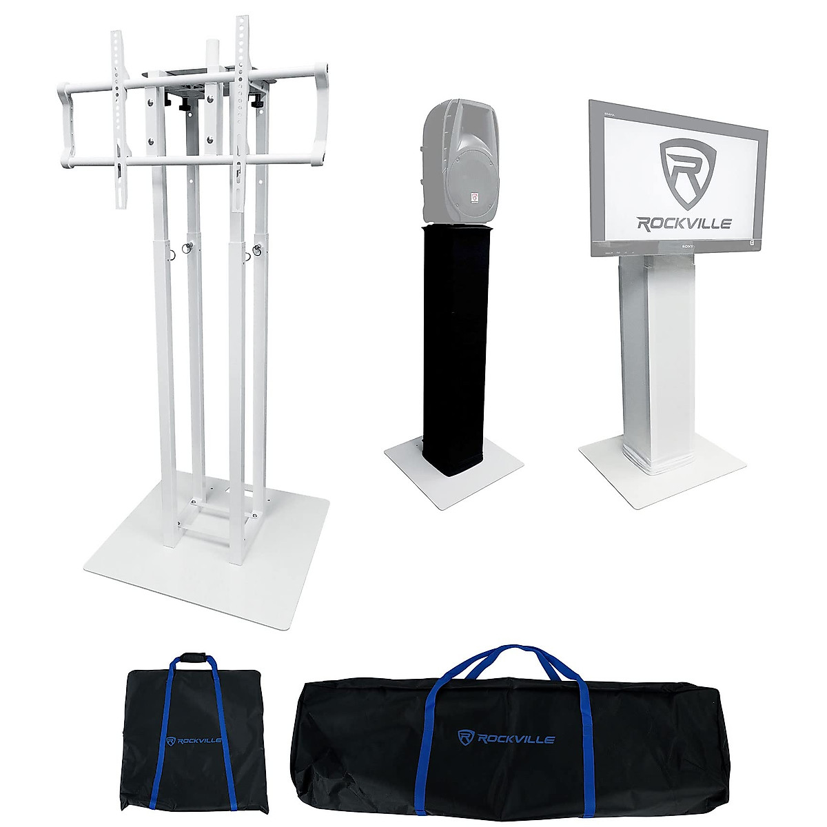 (2) Rockville RTP33-TV Pro Totem DJ Speaker/Lighting Stands w/Detachable TV Mount
