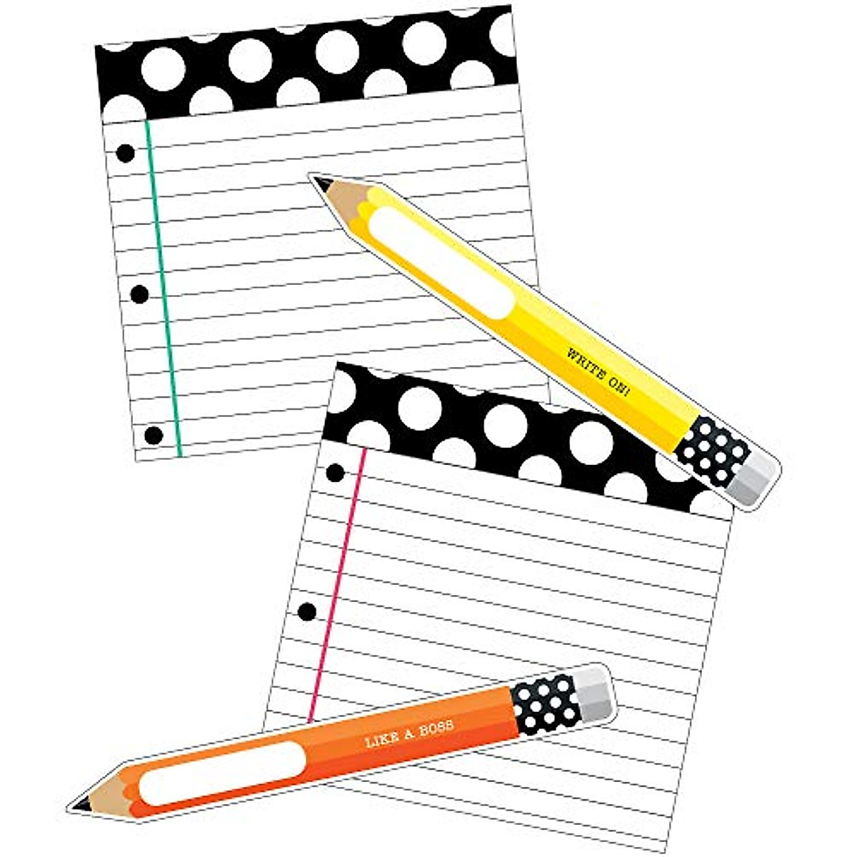 Schoolgirl Style Black, White & Stylish Brights 12 Piece Pencil and Paper Bulletin Board Cutouts, Pencil and Paper Bulletin Board Decorations and Classroom Décor