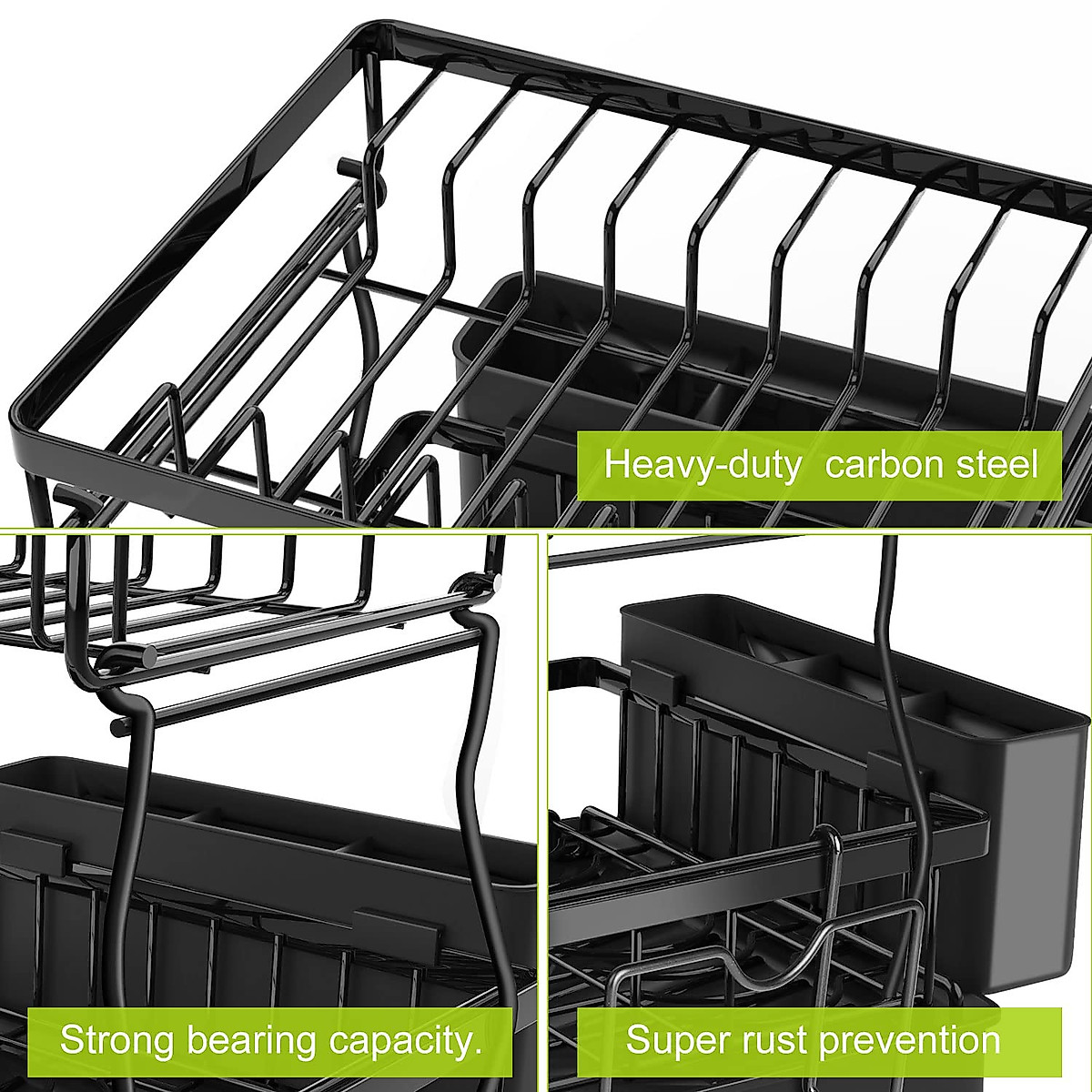 vikiciy Dish Rack Dish Drying Rack Dish Racks for Kitchen Counter, Drying Rack for Kitchen Counter 2 Tier Dish Rack with Auto-draining Tray for Kitchen with Utensil Holder, Cutting Board Holder
