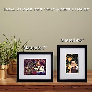 Egofine 8x10 Picture Frames 4 PCS, Made of Solid Wood Display 4x6 and 5x7 with Mat Covered by Plexiglass, for Table Top Display and Wall Mounting, photo frame Black