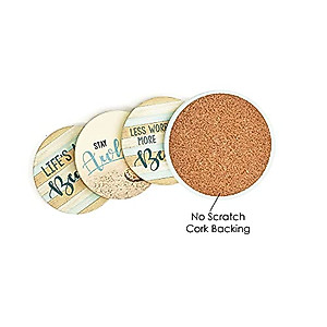 PANCHH Beach Coastal & Ocean Sea Tropical Theme Coasters for Drinks , Kitchen Decor and Gifts for Beach House and Home Beach Bars - Coasters for Wooden Table - Set of 6 with Holder , Absorbent