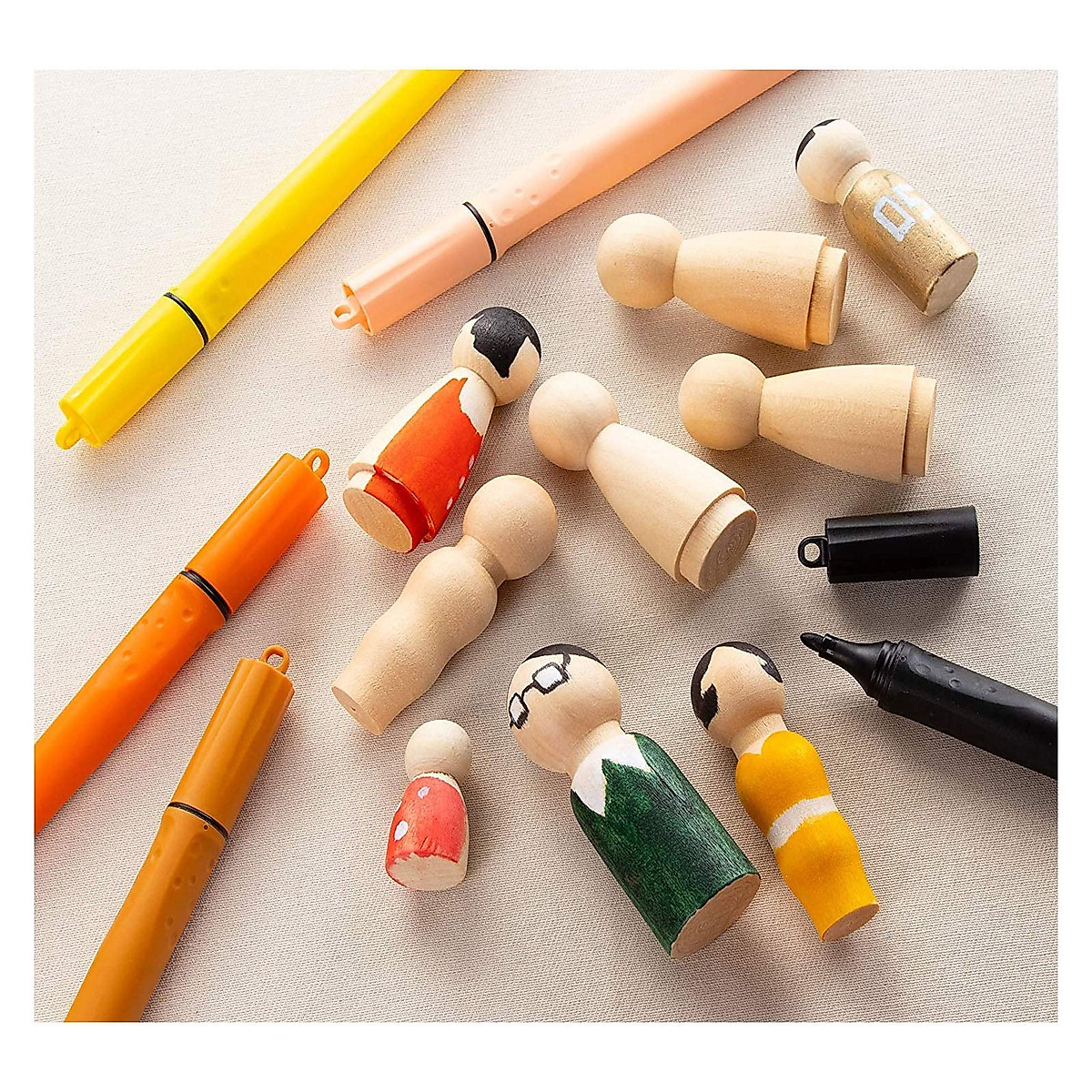 GACYSMD Wooden Peg Dolls Set 55pcs of Natural Unfinished Peg People Family, Unpainted Wooden Peg Dolls Unfinished Figures Mini peg People Wooden for Arts and Crafts