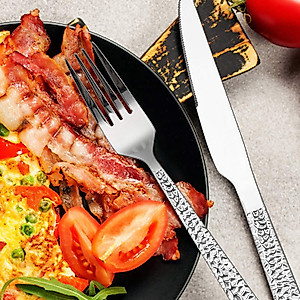 HaWare 65-Piece Hammered Flatware Serving Set, Stainless Steel Silverware Cutlery Set for Home/Hotel/Restaurant, Service for 12, Elegant & Classic Design, Dishwasher Safe-Square Edge