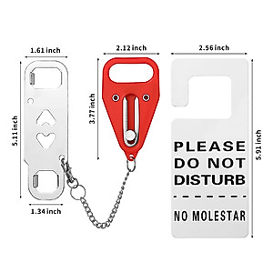 Portable Door Lock, Extra Home Security Door Locker for Additional Privacy and Safety, Travel Lock Down Locks for Traveling, Hotel, Home, Apartment, College with Door Hanger Sign (2 Pack), Black & Red