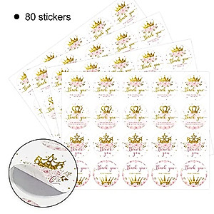 80 Little Princess Thank You Stickers, Gold Crown Birthday Party Stickers, Perfect for Girls Baby Shower Birthday Party Favors (2 Inch)