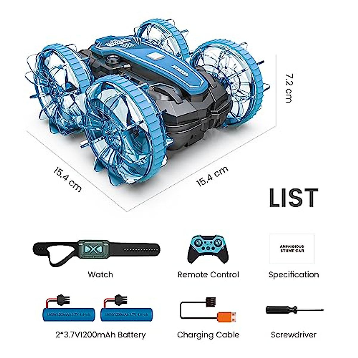 Tecnock Amphibious Remote Control Car Boat, 4WD Gesture RC Car with Waterproof Remote Control, All Terrain RC Stunt Car with LED Lights, Pool Toys for Kids Ages 8-12, Kids Toys Gifts for Boys Girls