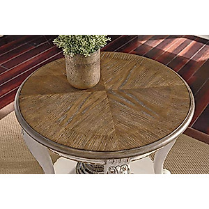 Signature Design by Ashley Realyn French Country Two Tone Round End Table, Chipped White