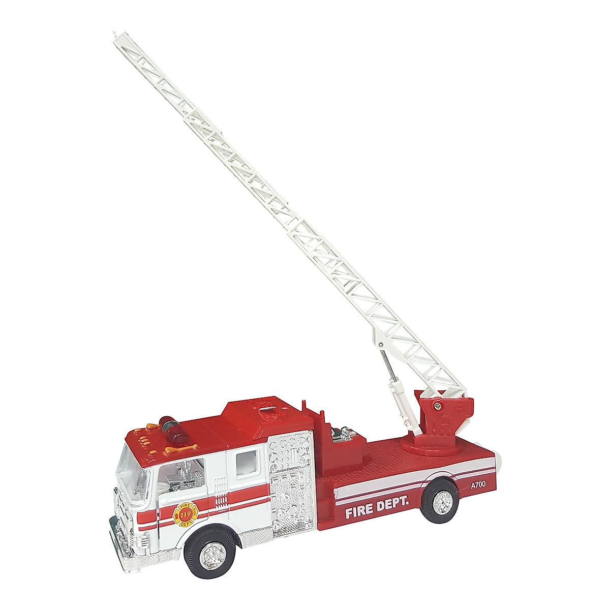 Master Toy Children's Collectible Die-Cast Metal Pull-Back Action & Sound Fire Engine Truck with Ladder, Red