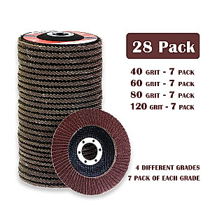 28 Packs Flap Disc 4-1 2 Inch Angle Grinder Attachments Grinding Wheel Angle Grinder Sanding Disc 40 60 80 120 Grit Grinding Disc (4 1/2 Inches)
