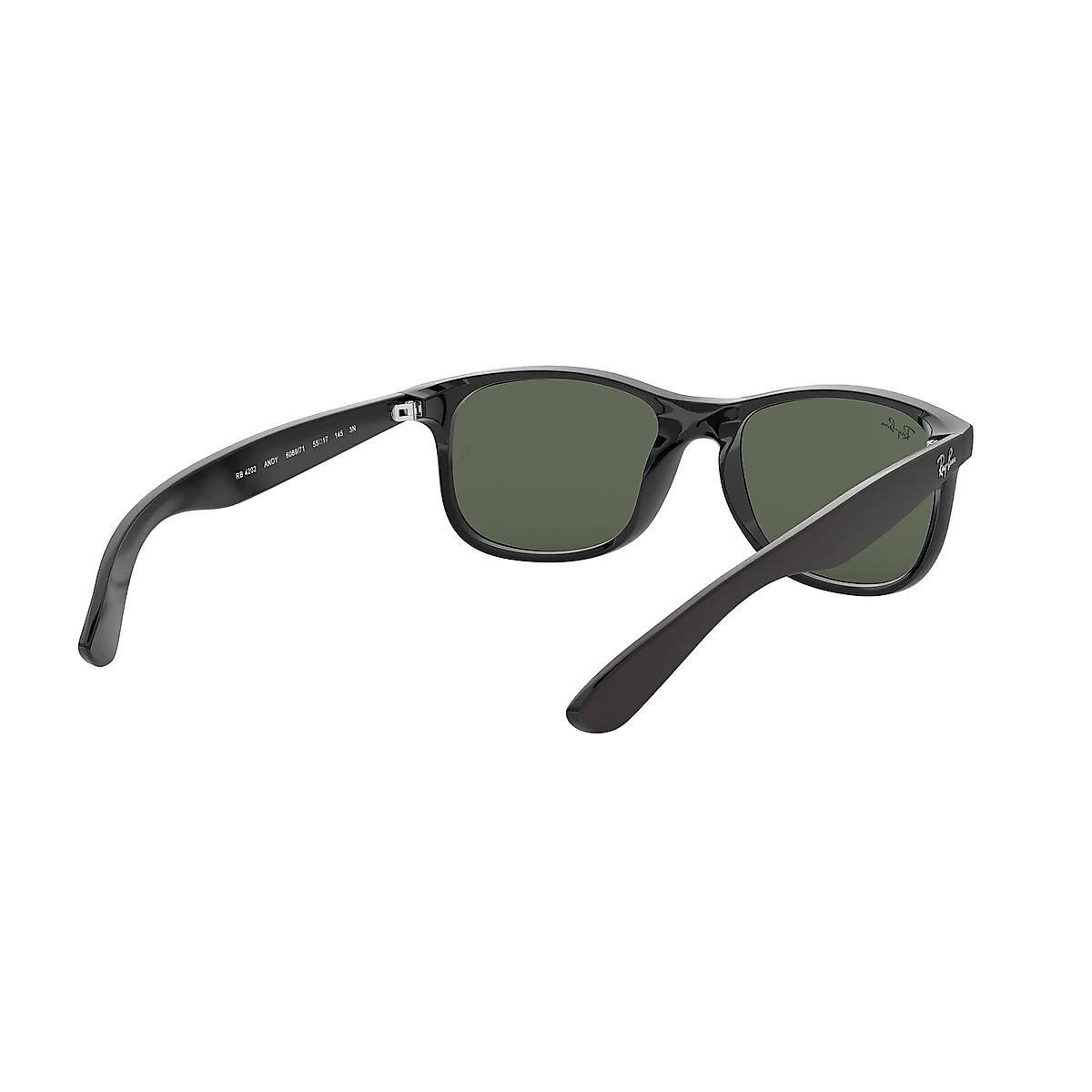 Ray-Ban RB4202 Andy Rectangular Sunglasses, Matte Black On Black/Dark Green, 55 mm