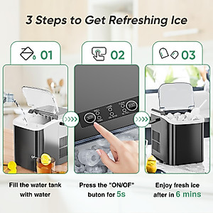 ANTONIA Countertop Ice Maker, Nugget Portable Ice Machine, 9 Bullet Ice Cubes in 6 Mins, 26.5lbs in 24Hrs Self-Cleaning with Handle, Basket, Scoop for Home, Kitchen/Party/Camping/RV. - Black