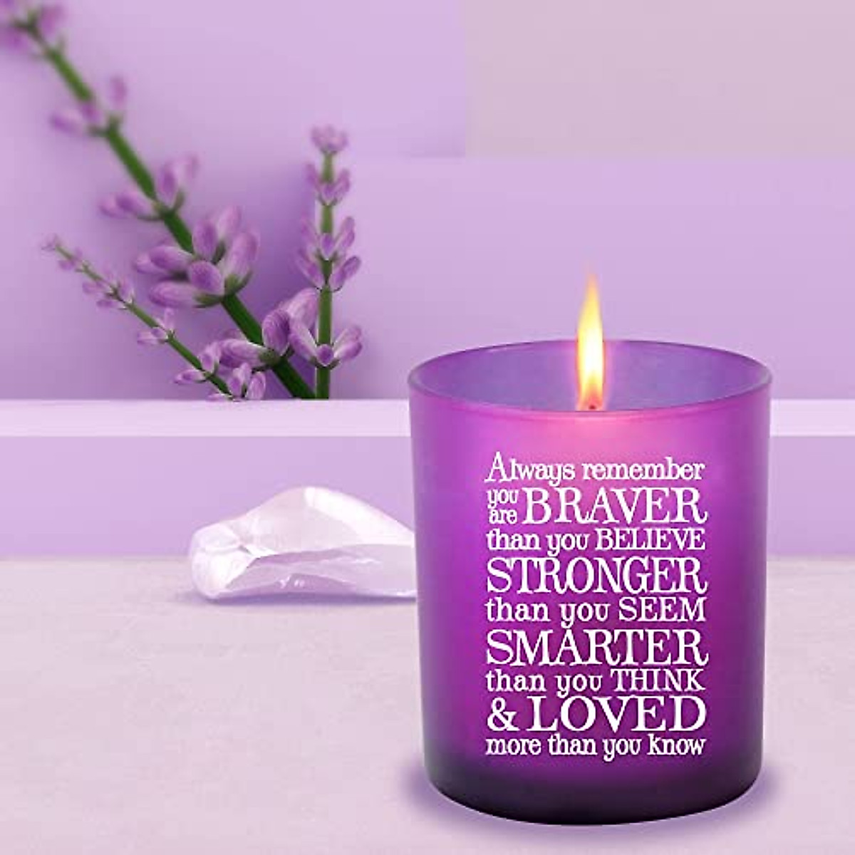 Inspirational Lavender Scented Candles for Women - Get Well Soon Candles Gifts for Women - Thinking of You Gifts for Women (Always Remember You are Braver)