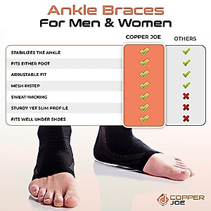 Copper Joe Ankle Brace Compression Sleeve with Heel Pain Relief, Foot Brace, Ankle Wrap Support with Foot Arch Recovery for Plantar Fasciitis Socks, Sprained Ankle for Men & Women One Pair, Large