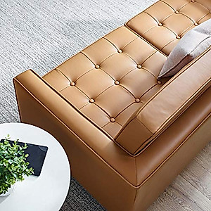 Modway Loft Upholstered Leather Mid-Century Modern Loveseat in Tan