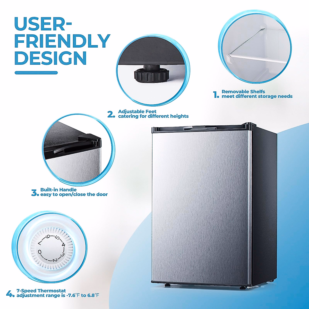 Electactic 3.0 Cu.ft Upright Freezer, Small Mini Freezer with Adjustable Thermostat, Removable Shelves, Reversible Single Door, for Bedroom/Home/Dorms/Apartment (Stainless Steel)