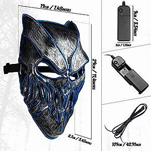 SZILBZ Halloween Mask Purge,Scary Mask LED Light Up Mask Cosplay,3 Lighting Modes,for Halloween Festival Cosplay Costume Parties Carnival for Boy Girls(Blue) (Age range is >15 years)