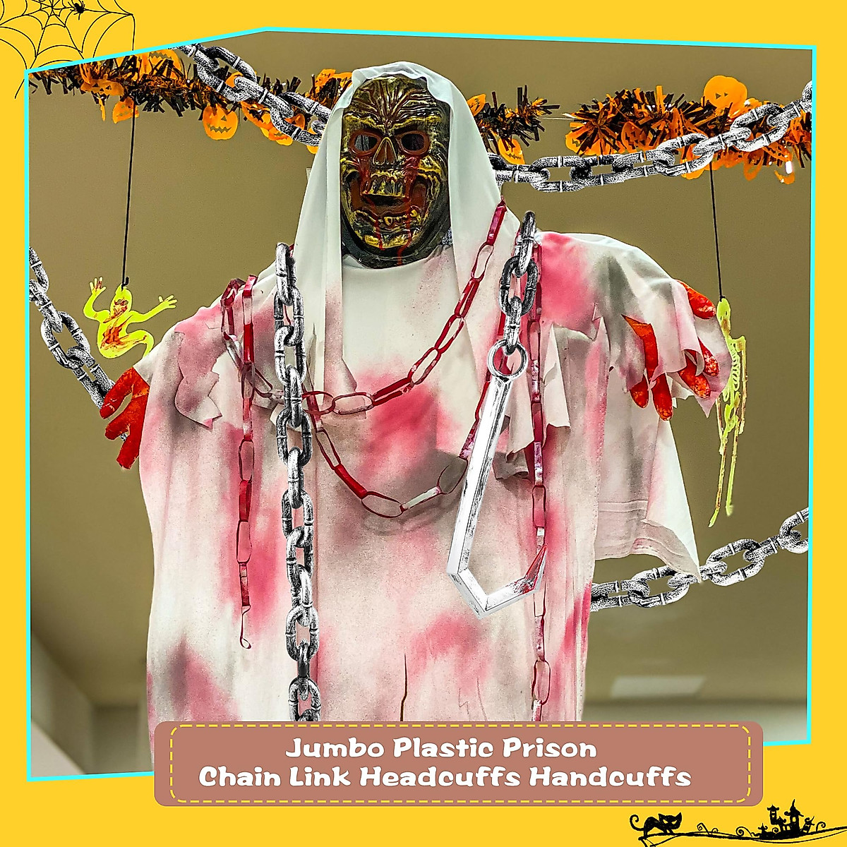 2 Pack Halloween Plastic Chain Props Halloween Fake Chain with Hook Halloween Chains Prop for Halloween Costume Party Prisoner Haunted Home Decoration