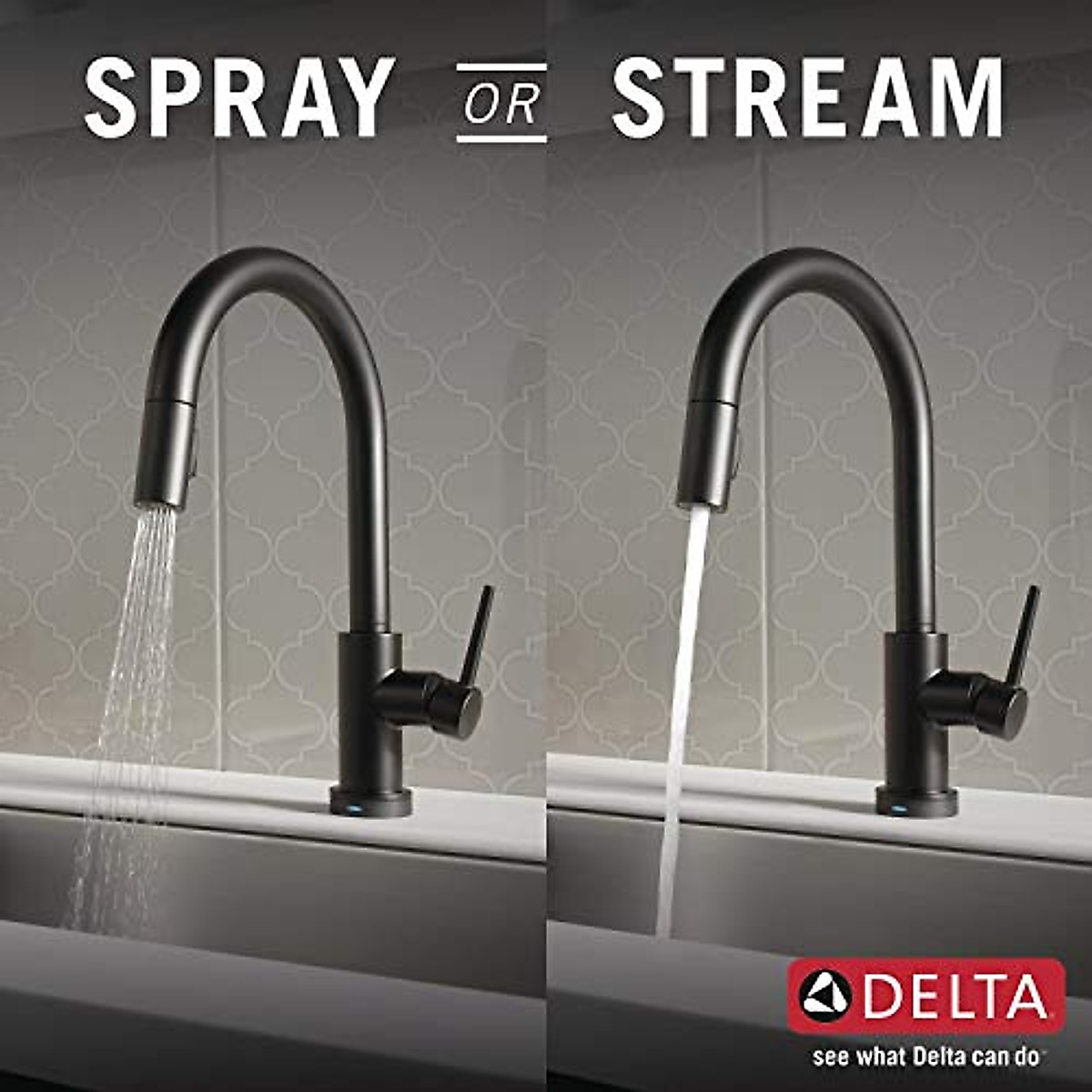 Delta Faucet Trinsic Matte Black Kitchen Faucet Touch, Touch Kitchen Faucets with Pull Down Sprayer, Kitchen Sink Faucet, Kitchen Faucet Black, Touch2O Technology, Matte Black 9159T-BL-DST