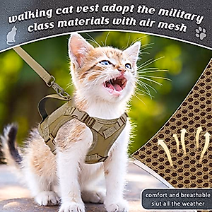 Cat Harness and Leash Set for Travel Training, no Pull Escape Soft Control Handle Tactical Vest for Puppy Kitten Small cat with ID tag,Adjustable snug Jacket Breathable air mesh Universal Anxiety