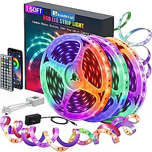 Ehomful 150ft Led Strip Lights App Control Music RGB 5050 Color Changing Smart Led Light Strip Kit with 44 Keys Remote, Led Lights for Bedroom,Room,Apartment,Kitchen,Party Decorations