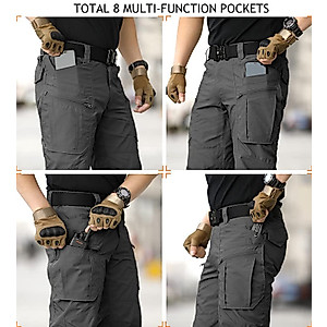 NAVEKULL Men's Work Cargo Pants for Men Rip Stop Tactical Pants Outdoor Hiking Camping Travel Pants Lightweight Water Resistant Waterproof Military Army Combat Trousers with Zipper Pockets Dark Gray