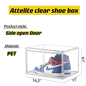 Attelite 3 Pack X-Large+6 Pack Large Side Open Clear Plastic Shoe Storage Box, Stackable Shoe Containers Display Sneakers