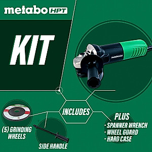 Metabo HPT Angle Grinder 4-1/2-Inch Includes 5 Grinding Wheels & Hard Case 6.2-Amp Motor Compact & Lightweight G12SR4