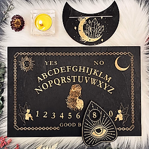 OKDOKEY Black Spirit Board & Tarot Card Stand Kit(3PC) | Black Wooden Laser Engraved Spirit Board | Unique Metaphysical Spirit Game | Talking Board | Seance |Witch Personalized Gift—Classic Series