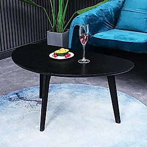 FIRMINANA Small Black Oval Coffee Table for Small Space Mid Century Modern Coffee Table for Living Room-Black-18.9" D x 33.47" W x 15.75" H