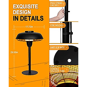 Star Patio Electric Patio Heater, Tabletop Heater, 1500W Infrared Outdoor Heater With UFO Shape Sandy Black Finish, Industrial Style Series, IP44 Waterproof, STP2036-BT