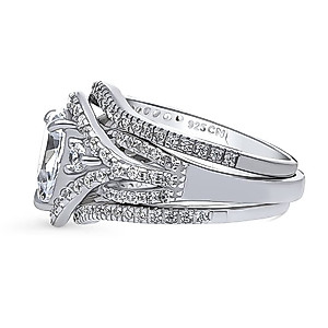 BERRICLE Sterling Silver 3-Stone Wedding Engagement Rings Pear Cut Cubic Zirconia CZ Woven Ring Set for Women, Rhodium Plated Size 4