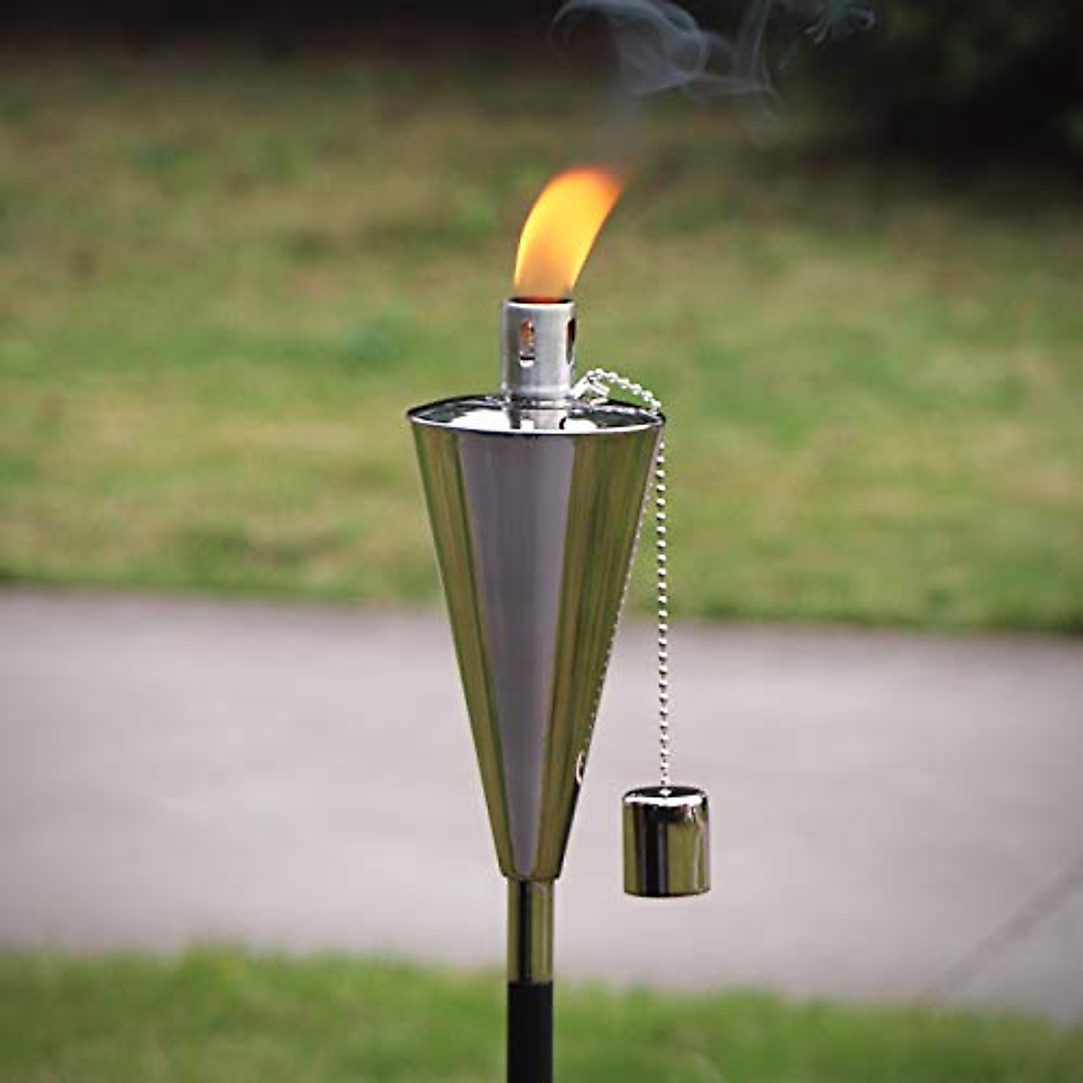 FAB BASED Oil Torch Lamp Torch for Patio/Garden/Lawn/Backyard - 55 inch - Stainless Steel - Fiber Glass Wick - Set of 2 Pieces-Outdoor Oil Lamp for Citronella (Silver)