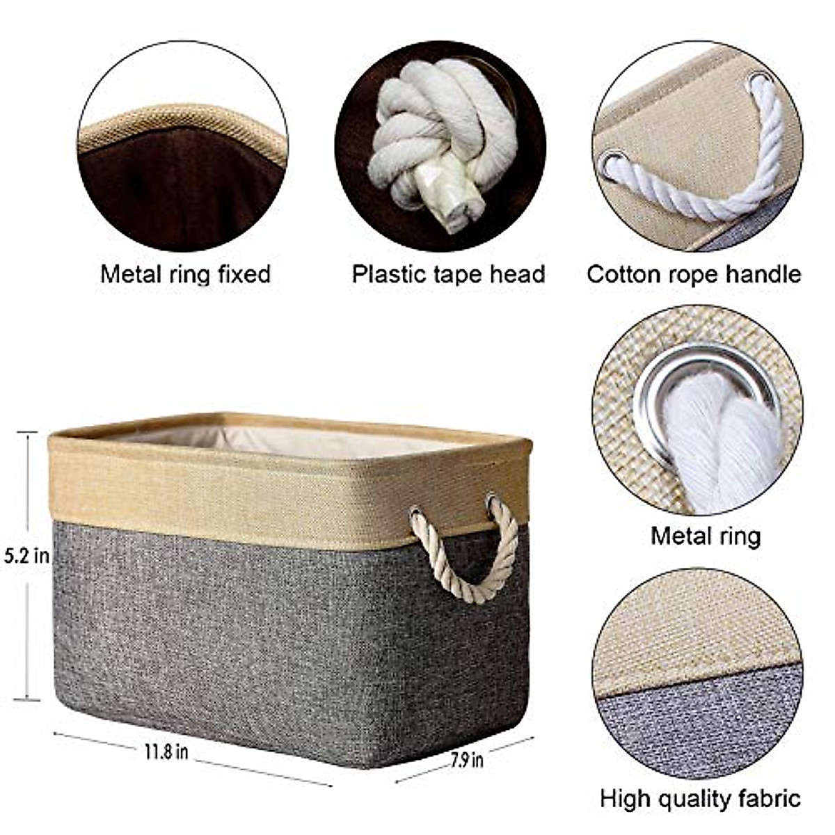 AMZTADIE Rectangular Fabric Basket Storage Basket,Decorative Basket,Clothes Storage with Handle,Foldable Linen Storage Box,Suitable for Dog Toy Basket and Nursery Toys