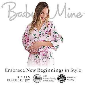 Baby Be Mine Maternity Robe & Swaddle Set – Mommy and Me Hospital Outfits, Labor Delivery Gown, Matching Newborn Hospital Set (Large)