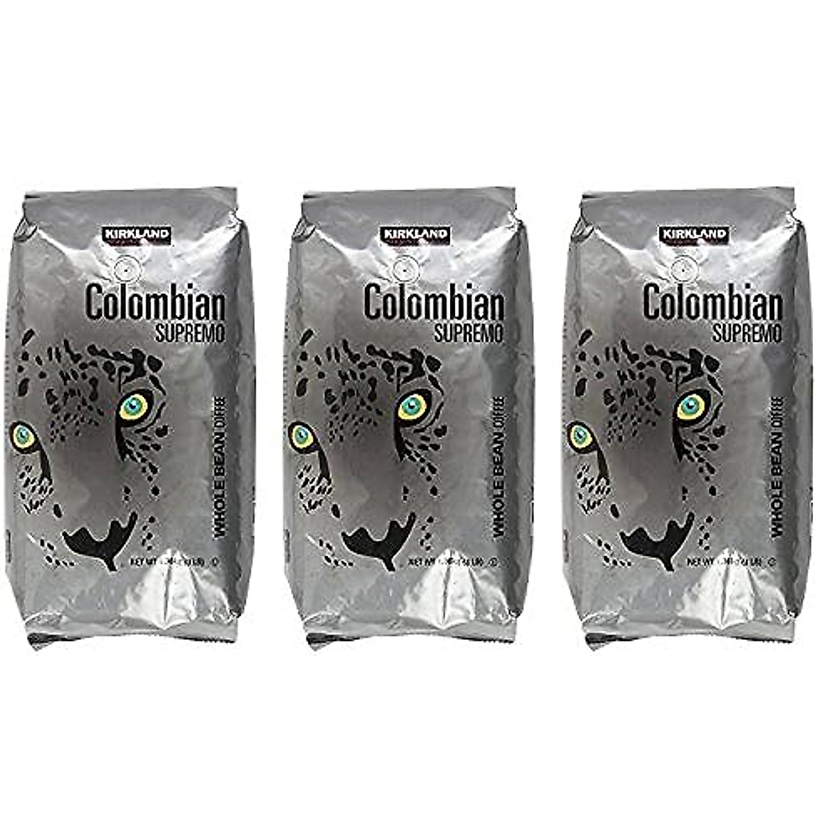 Kirkland Signature Colombian Supremo Whole Bean Coffee, 3 Pound (3 Pack)