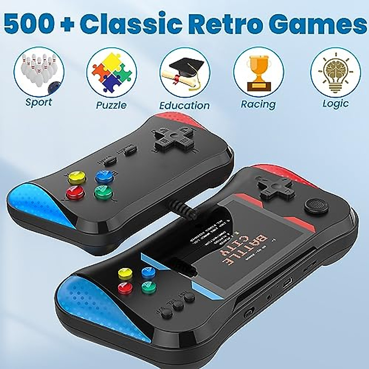 Handheld Game Console for Kids Adults,3.5'' LCD Screen Preloaded 500 Classic Video Games with Rechargeable Battery - Support 2 Players and TV Connection Ideal Gift for Kids Aldults