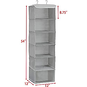Simple Houseware Hanging Closet Organizers Storage, 6 Shelves, Gray