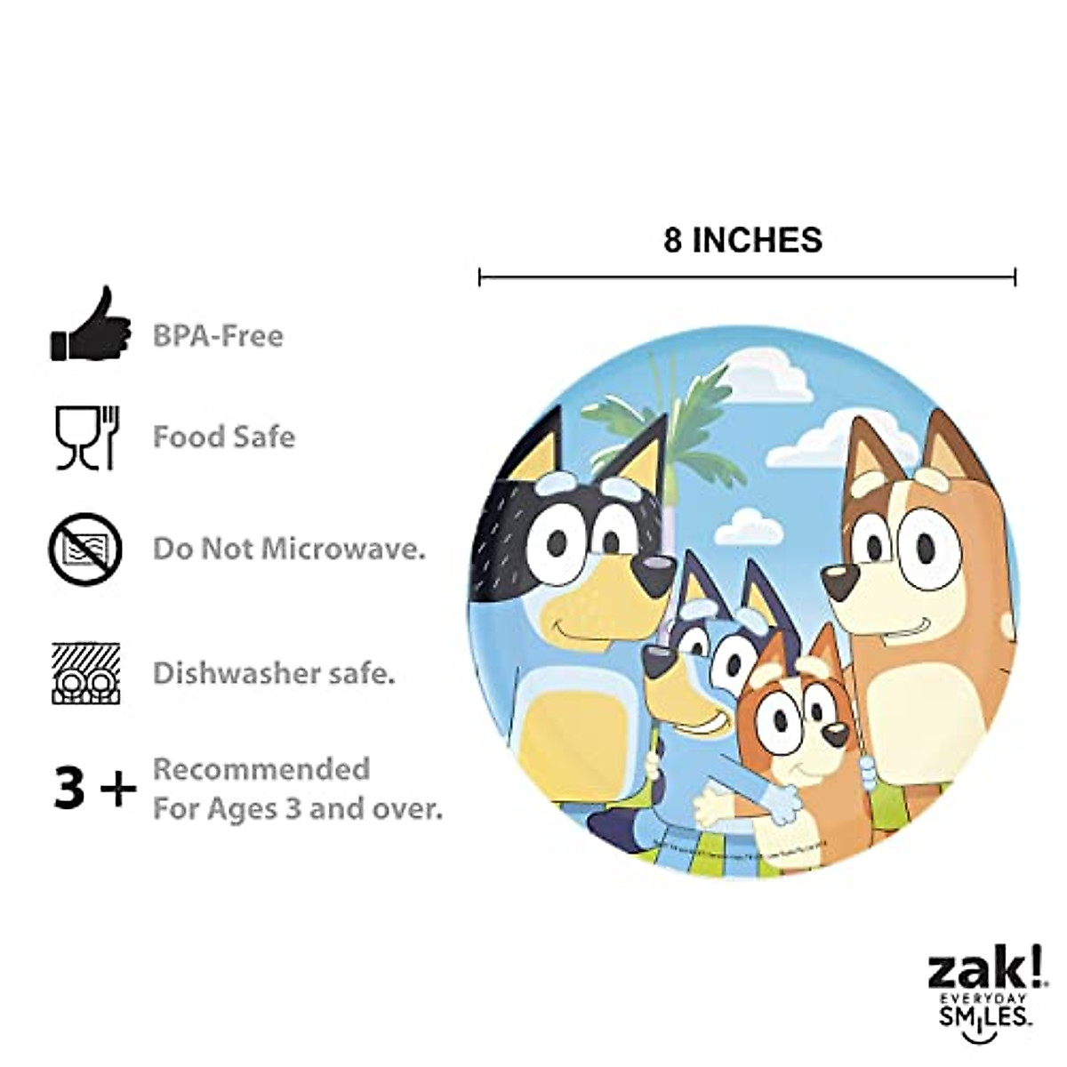 Zak Designs Bluey Kids Dinnerware Set Includes Plate, Bowl, Tumbler and Utensil Tableware, Made of Durable Material and Perfect for Kids (5 Piece Set, Non-BPA)