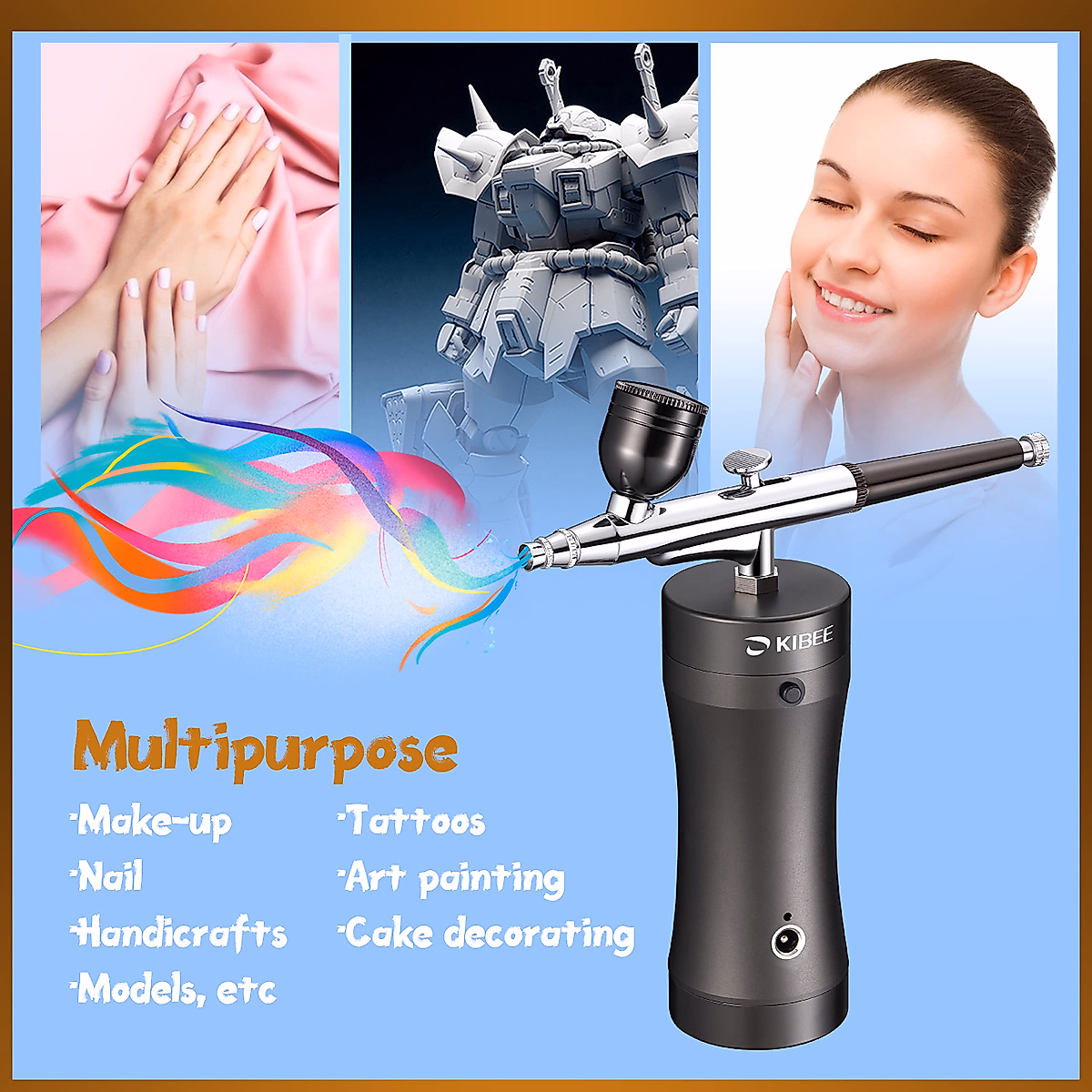 KIBEE Aibrush Rechargeable Handheld Mini Air Compressor Airbrush, Portable Cordless Airbrush Gun for Makeup, Tattoo, Nail Art, Face Paint, Model Painting,Cake Decor Black…