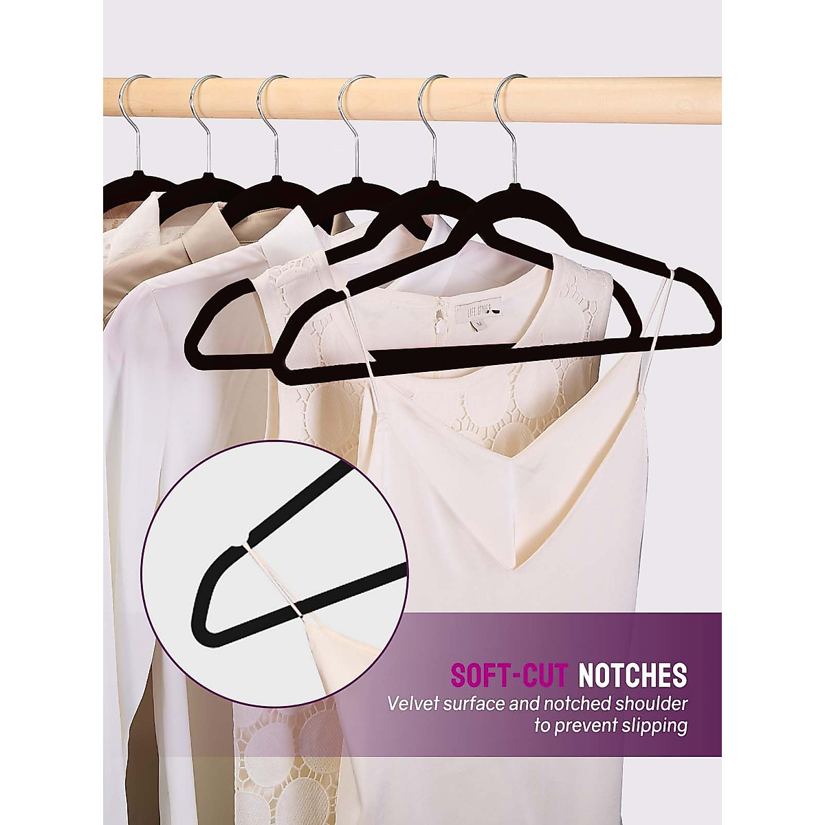 Pretigo Premium Velvet Hangers 50 Pack, Non-Slip Clothes Hangers Black, Space-Saving Velvet Clothes Hangers for Coats, Pants & Dress, Sturdy Heavy Duty Felt Hangers 360° Swivel Hook, Elegant Wardrobe