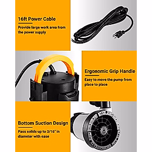 DEKOPRO Submersible Water Pump 1HP 3302GPH 750W Utility Pump Portable Electric Water Transfer Pump for Swimming Pool Tub Garden Pond with 16-Foot Cord