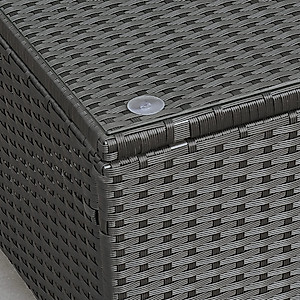 Ousunny Patio Furniture, Wicker Coffee Table, Hand-Woven PE Rattan Side Table with a Tempered Glass Top, 33.5" x 19.75", Black