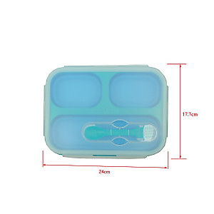 Sailing Elegant Collapsible Silicone 3-Compartments Lunch Box/Container, Super Convenient Stackable Food Storage Containers, Material Safe (Set of 1, Blue)