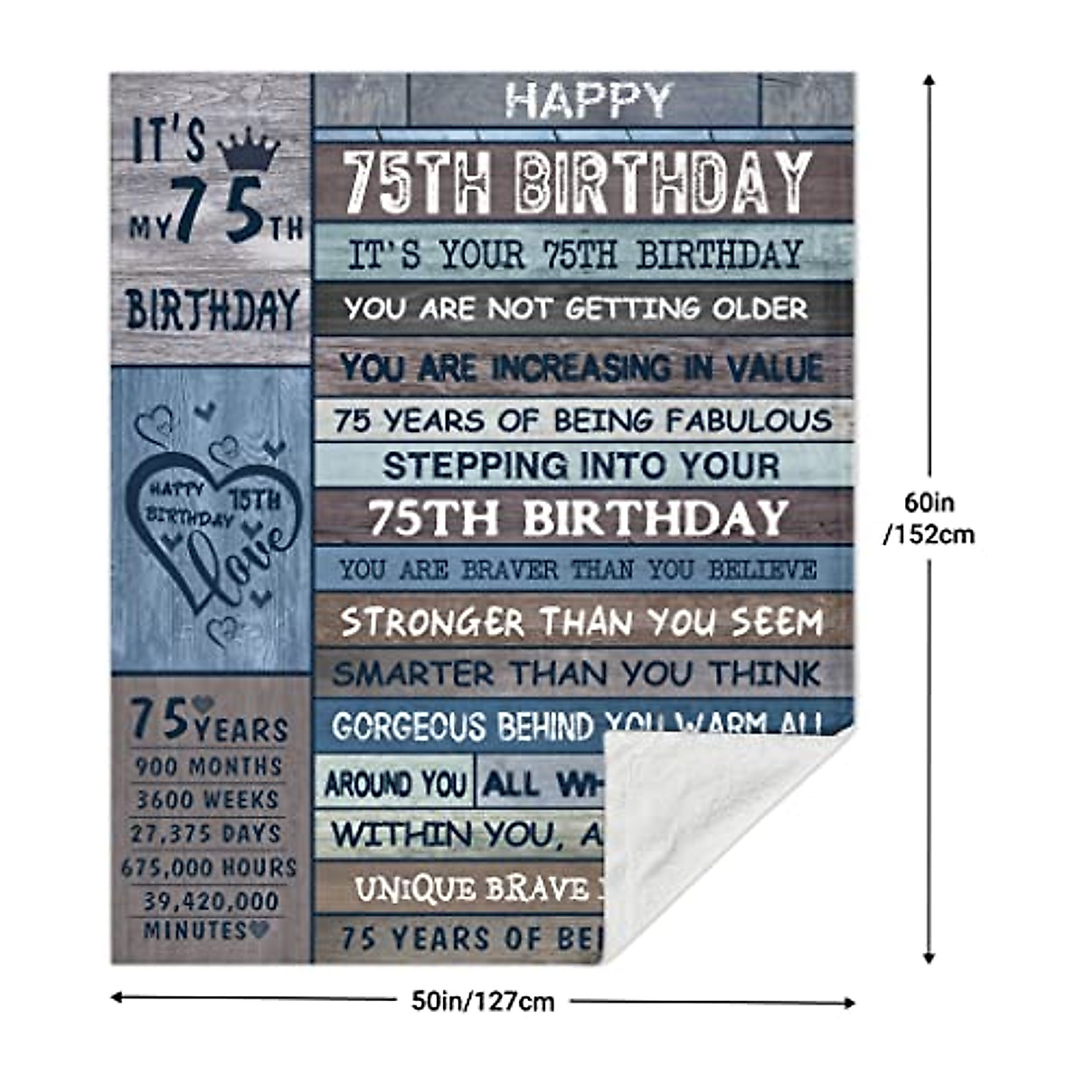 NAZZIUL 75th Birthday Gifts for Women/Men - 75th Birthday Gifts, 75 Year Old Blankets, Happy 75th Birthday Ideas for Mom Grandparents Throw Blanket 60"x50"