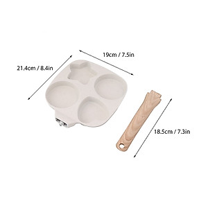 4 Cup Egg Frying Pan, Easy Breakfast Egg Pancake Burger Cooker, Aluminium Alloy Nonstick Frying Pot with Portable Wood Handle for Gas Stove & Induction Cookware