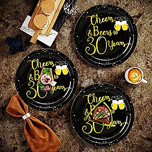 30th Birthday Party Supplies Cheers & Beers Tableware Set Cheers to 30 Years Plates 7"and Napkins for Black and Gold Birthday Supplies 30th Birthday Anniversary Whiskey Party Decorations (Serves 20)