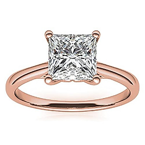 10K Solid Rose Gold Handmade Engagement Ring, 2 CT Princess Cut Moissanite Diamond Solitaire Wedding/Bridal Rings for Women/Her, Minimalist Rings Anniversary Ring For Gifts (4)