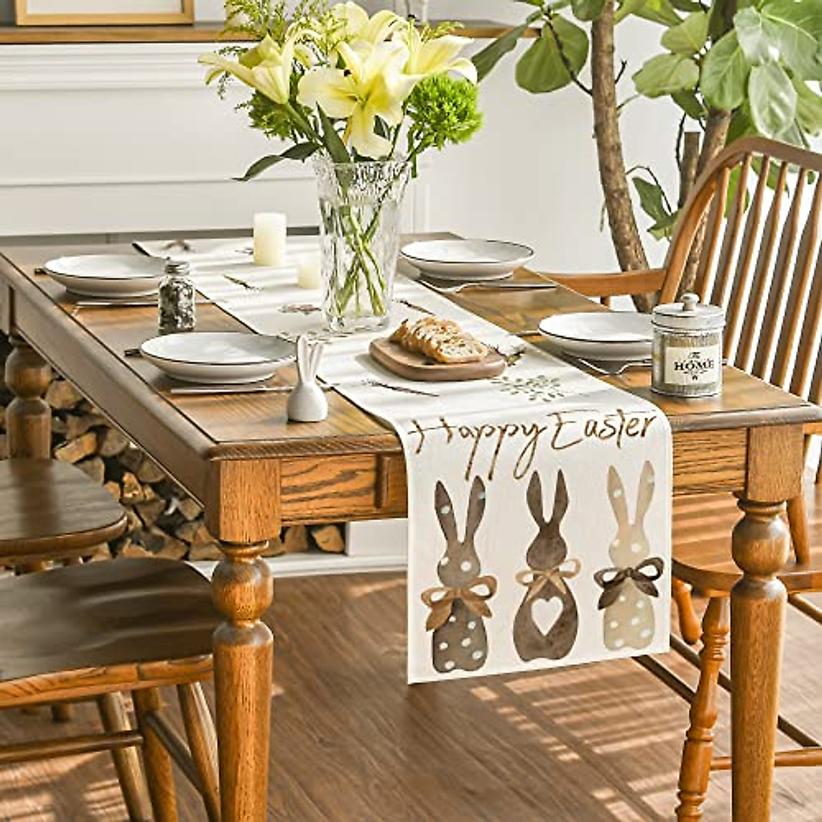 Artoid Mode Carrots Rabbit Bunny Happy Easter Table Runner, Spring Summer Seasonal Holiday Kitchen Dining Table Decoration for Indoor Outdoor Home Party Decor 13 x 72 Inch