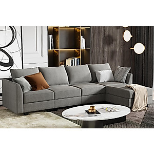 HONBAY Convertible Sectional Couch with Reversible Chaise Modern L-Shape Sofa 4-Seat Couch Modular Sectional Sofa with Storage Seats, Grey
